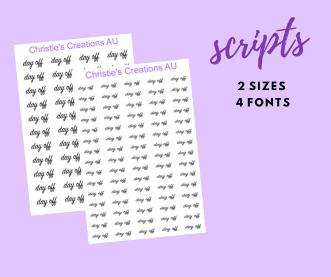 Day off Script - Mini Script, Word Sticker, Functional, Small Text ...