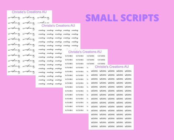 Washing Script Small Mini Script Word Sticker Functional - Etsy
