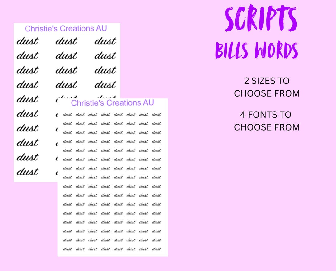 Bills Scripts - Mini Script, Word Sticker, Functional, Small Text ...