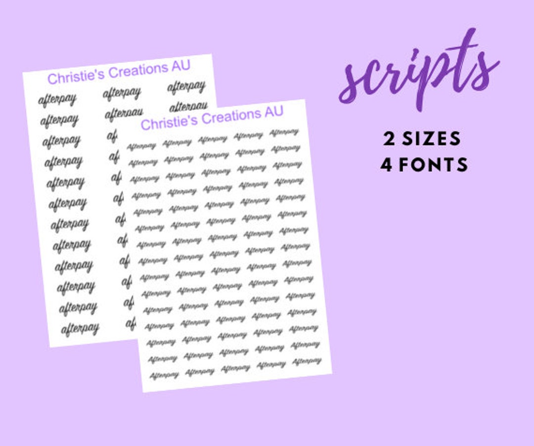 Afterpay Script - Mini Script, Word Sticker, Functional, Small Text ...