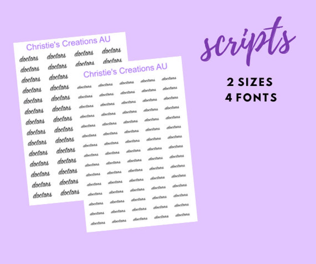 Doctors Script - Mini Script, Word Sticker, Functional, Small Text ...