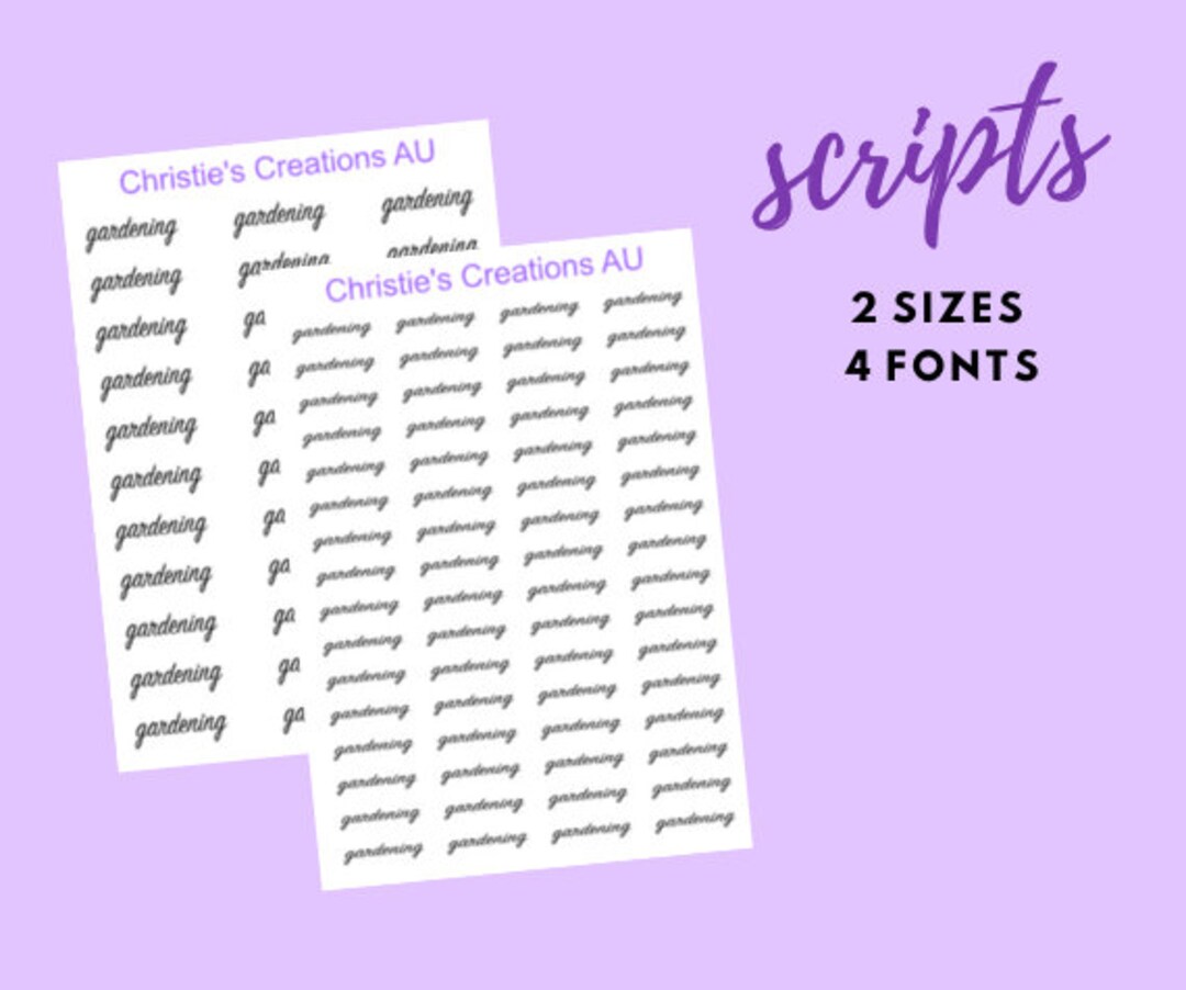 Gardening Script - Mini Script, Word Sticker, Functional, Small Text ...