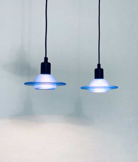 A Set of Spacy Blue Glass Pendant Lights by Design Light - Etsy