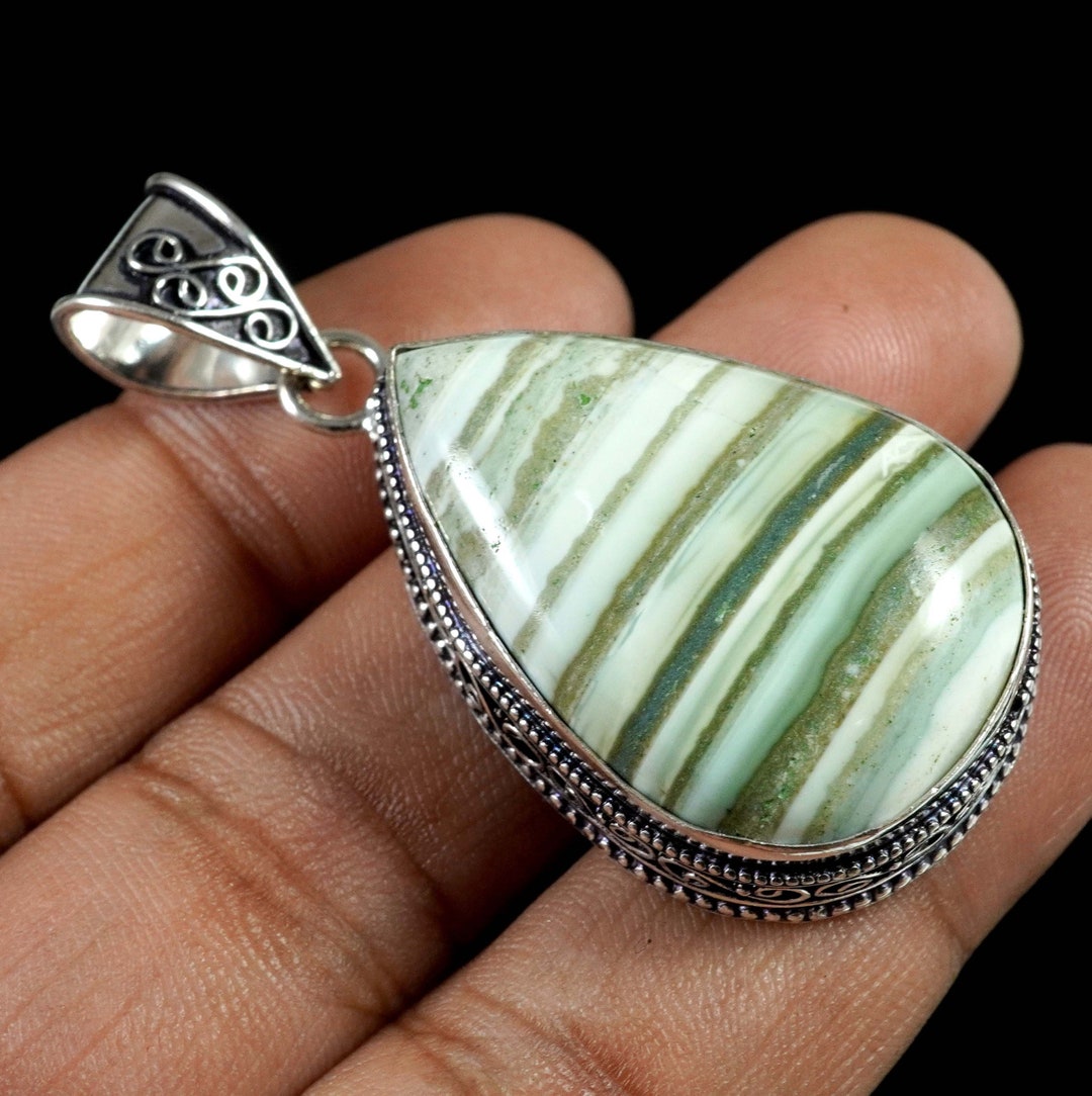 GREEN LACE AGATE 100% Natural Agate Pendant Ready to Wear 94 Ct. 48x26 ...