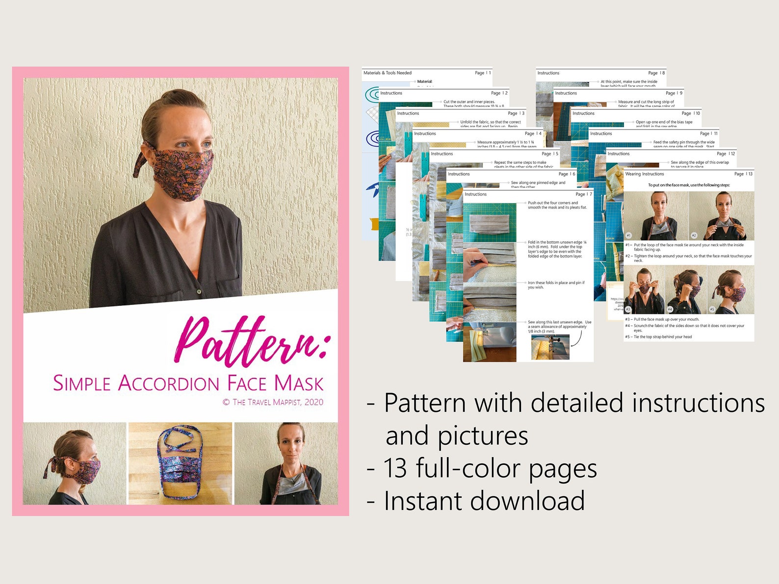 Face Mask Pattern - PDF Sewing Pattern | DIY Simple Accordion Face Mask ...