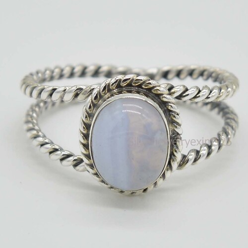 Natural Blue Lace Agate Ring Sterling Silver Rings 8mm Round | Etsy