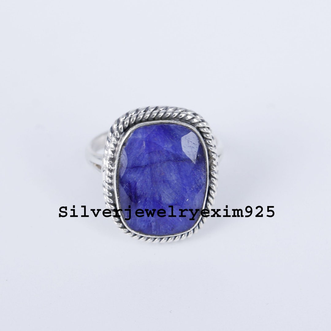 Blue Sapphire Silver Ring, 925 Silver Ring, Statement Ring, Women Ring ...
