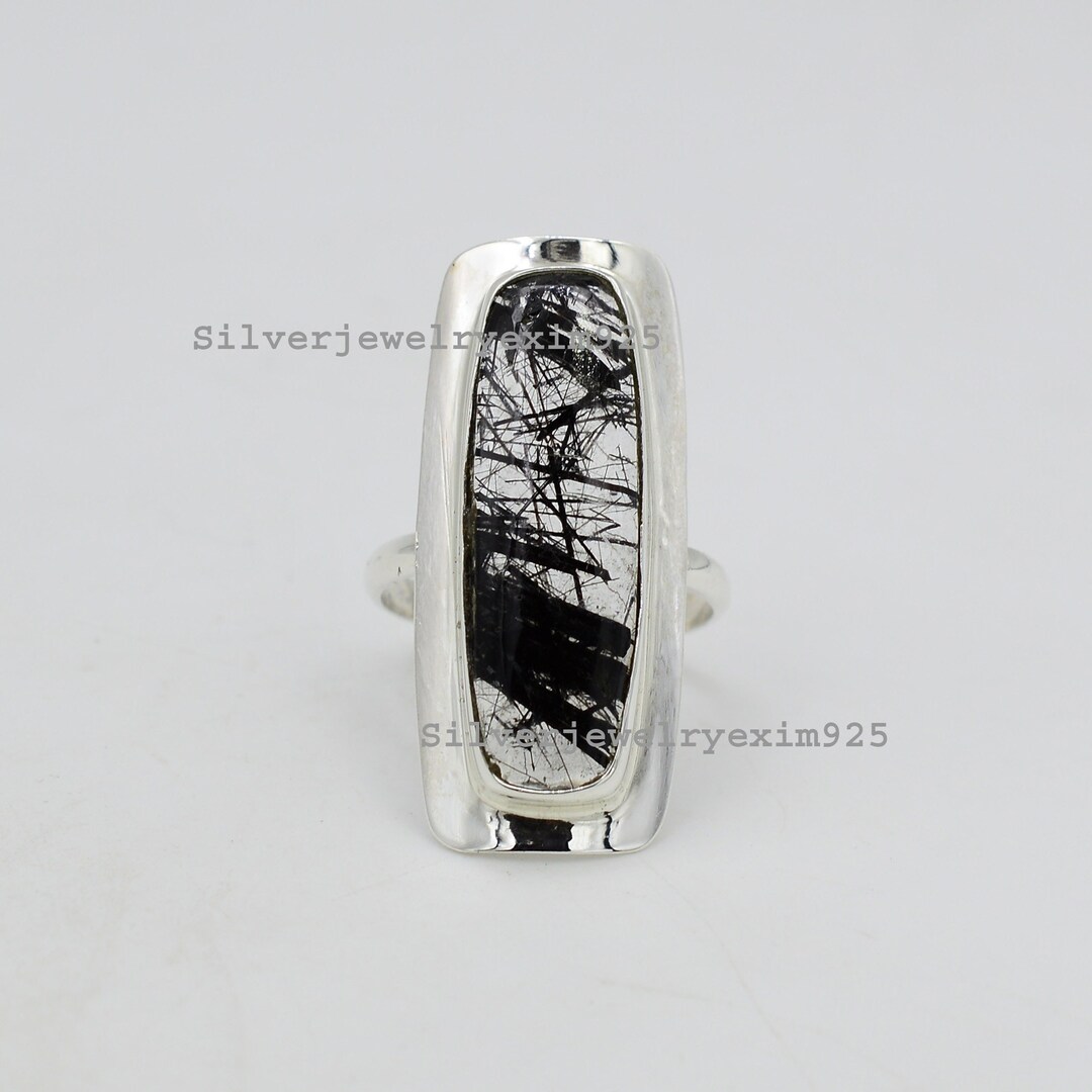 Black Rutile Quartz Ring, Wedding Gift, Statement Rings, Women Rings ...