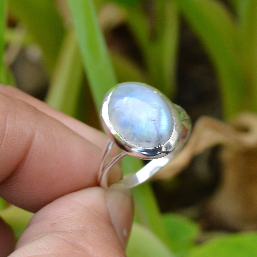 Oval Rainbow Moonstone Ring: 925 Sterling Silver Promise Ring - Etsy