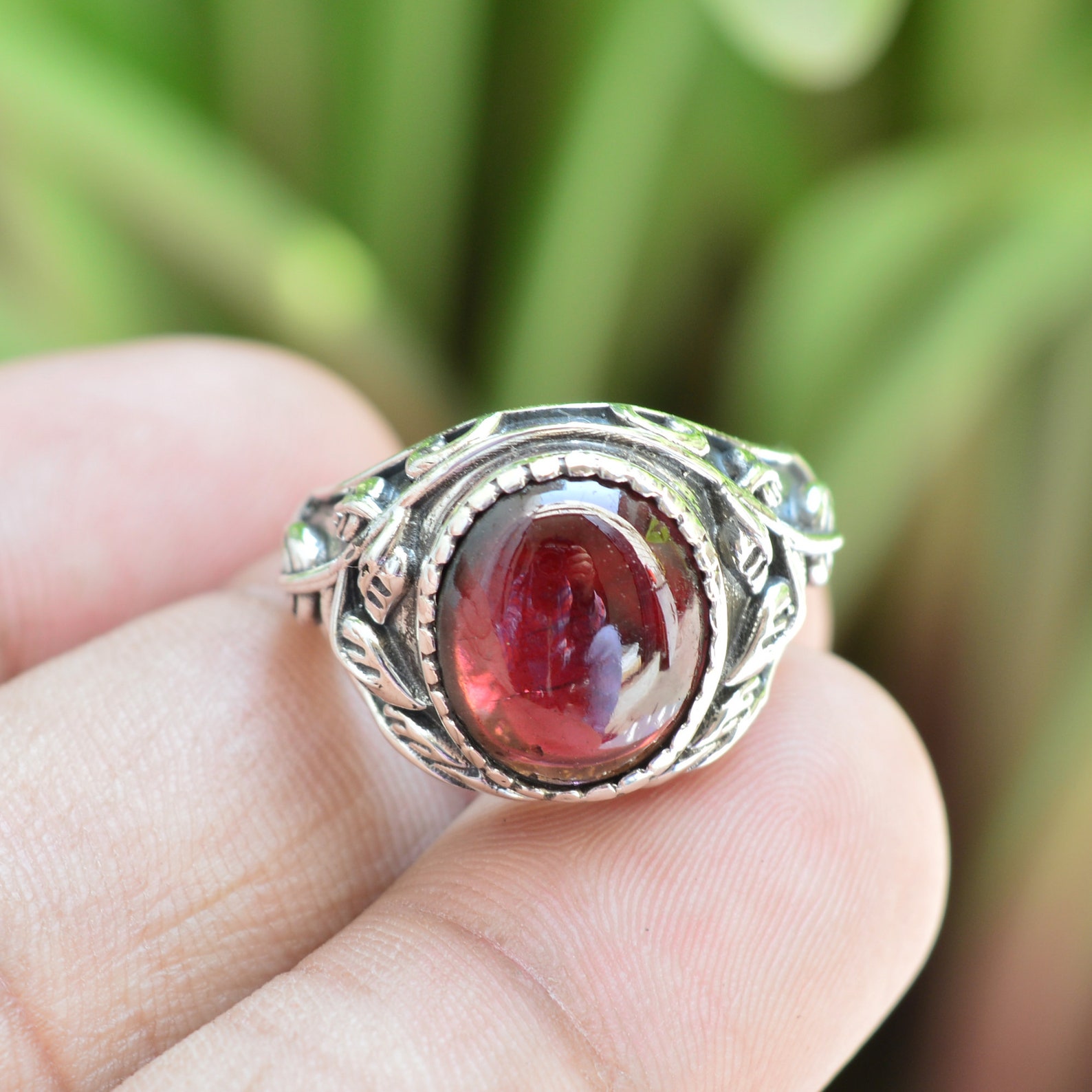 Sterling Silver Garnet Ring 10x12 Mm Oval Garnet Ring - Etsy