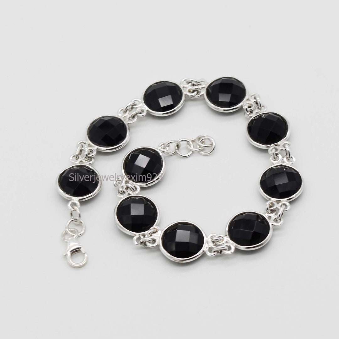 Black Onyx Bracelet, 925 Silver Bracelet, Gemstone Jewelry, Onyx Quartz ...