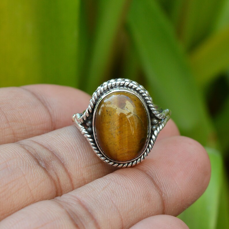 Natural Tiger Eye Ring Silver Rings Gemstone Jewelry 12x16 - Etsy