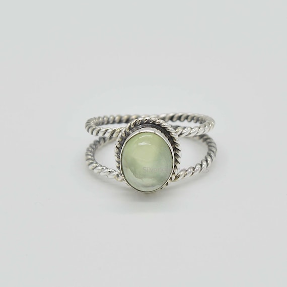 Natural Prehnite Ring Sterling Silver Rings Women Rings 7x9 - Etsy