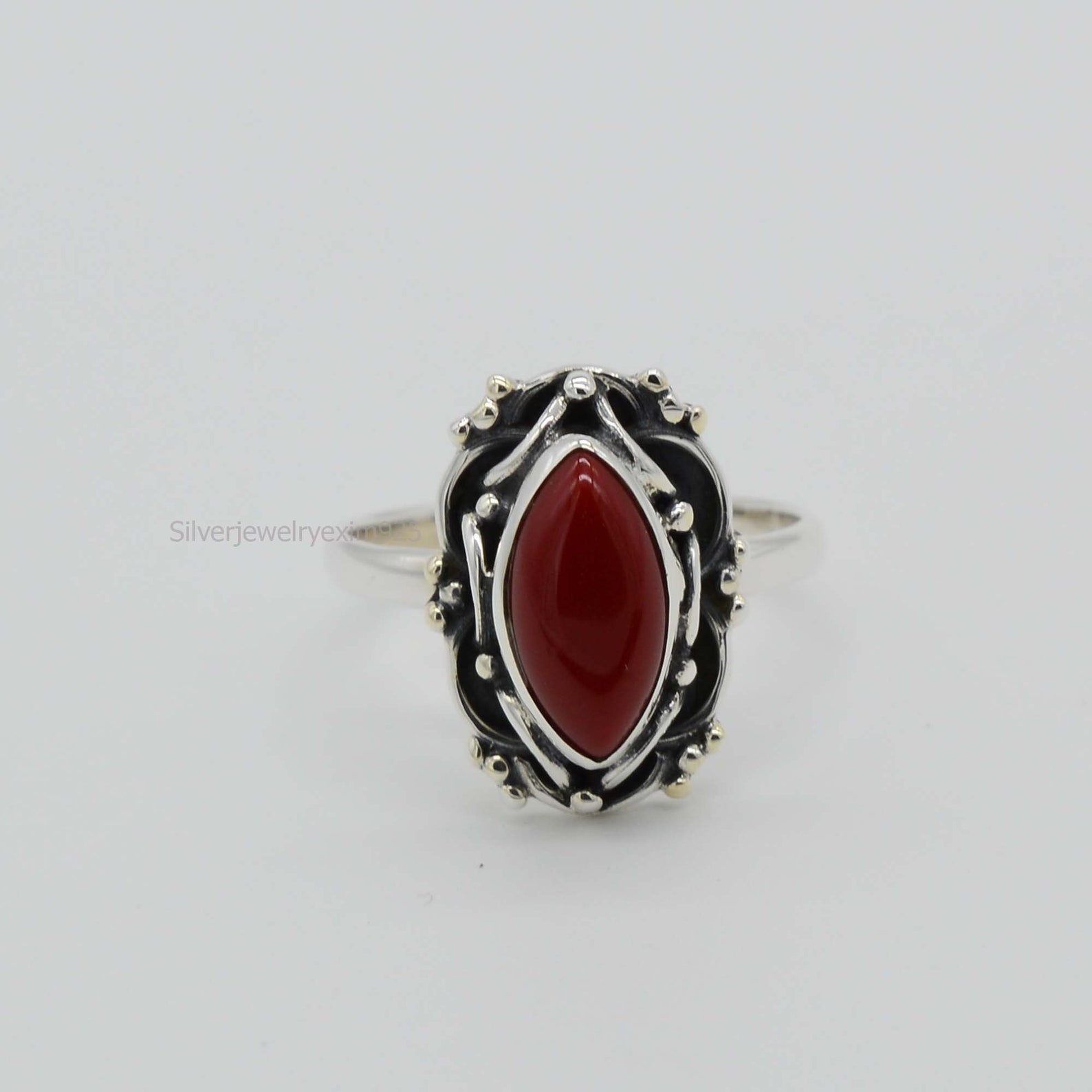 Red Coral Ring 925 Sterling Silver Ring Handmade Silver - Etsy