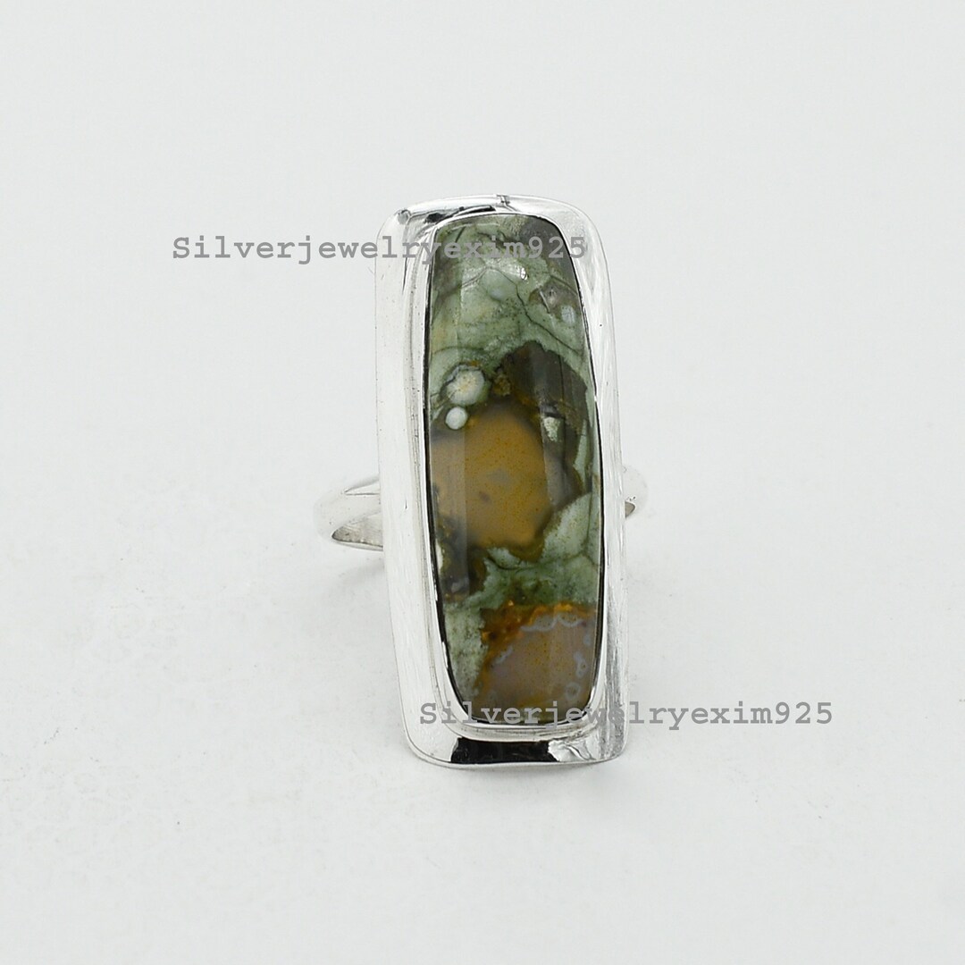 Rain Forest Jasper Ring, Men Rainforest Jasper Ring, Wedding Rings, 925 ...