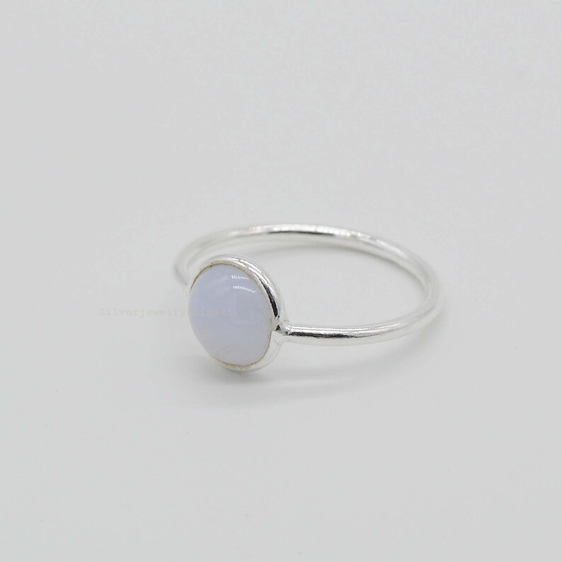 Natural Blue Lace Agate Ring Sterling Silver Rings 8mm Round - Etsy