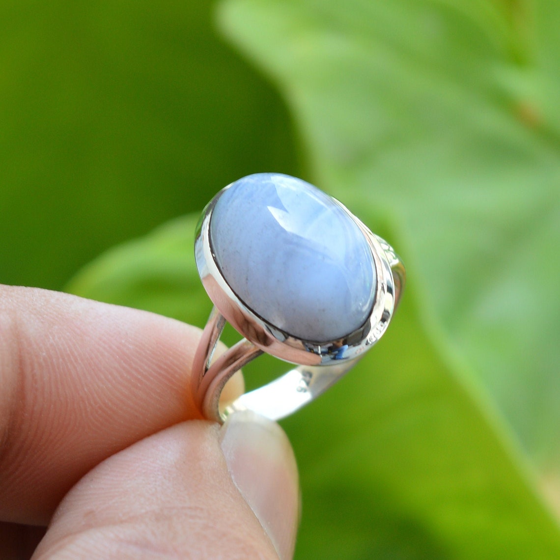 Natural Blue Lace Agate Ring 925 Silver Rings 10x14 Mm Oval - Etsy