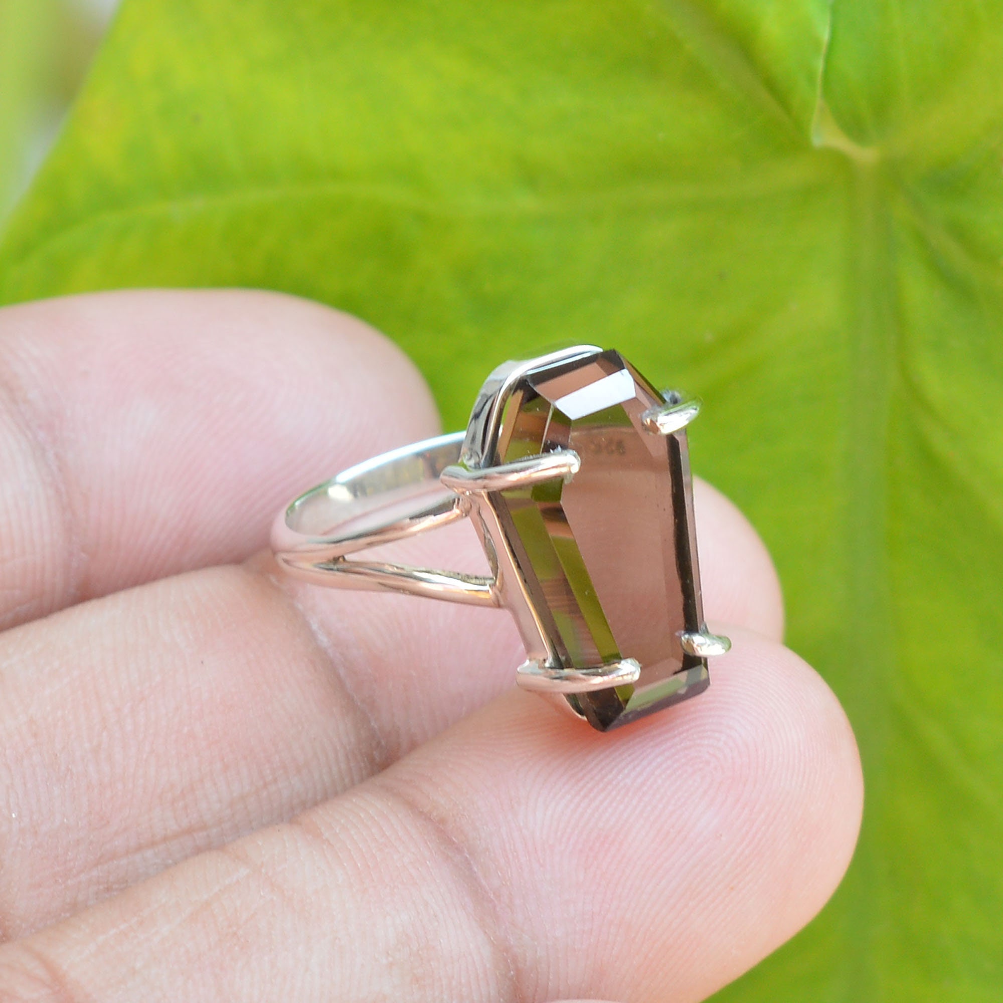 Coffin Ring Smoky Quartz Ring Gemstone Ring Prong Ring - Etsy