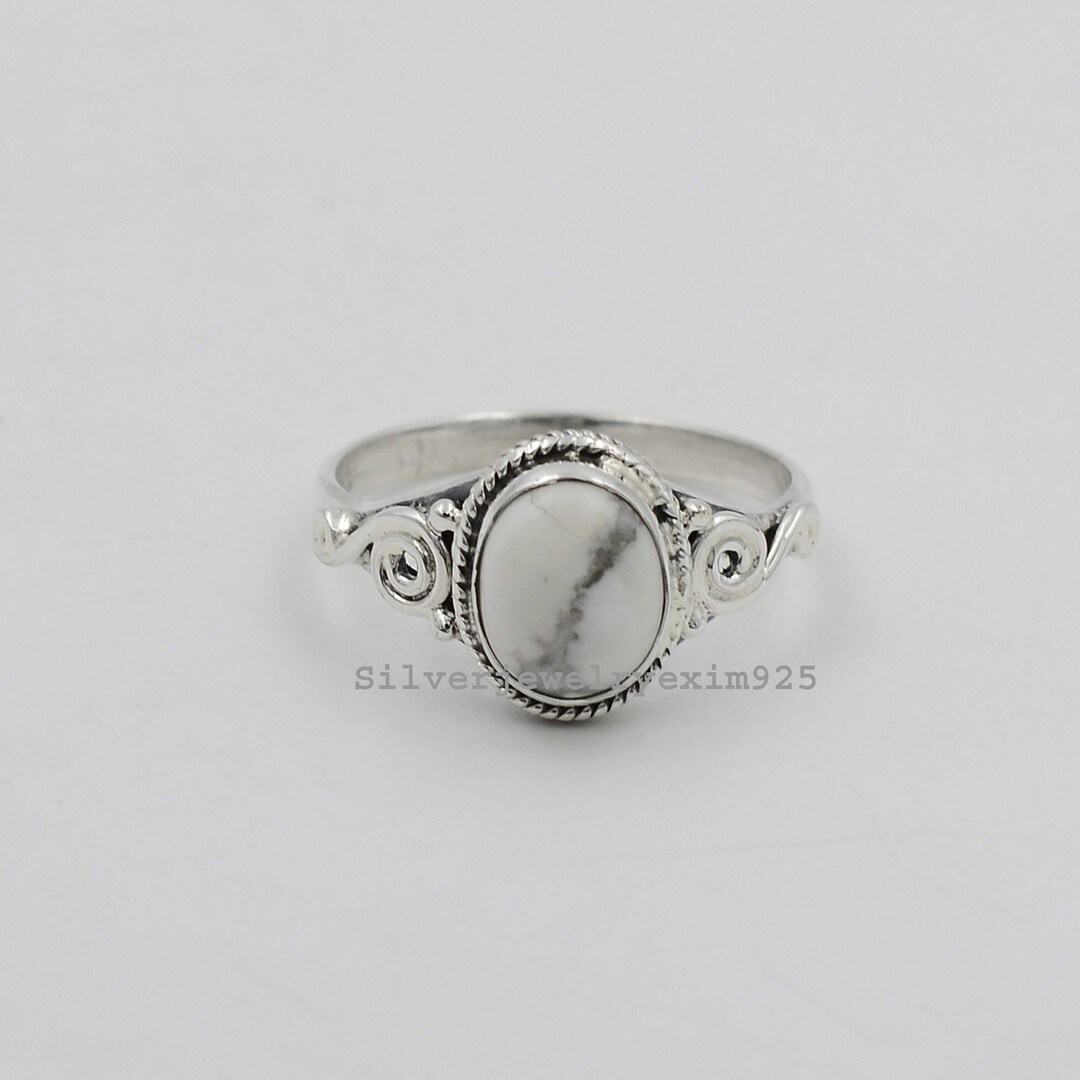 Howlite Ring, Gemstone Ring, 925 Silver Ring, Handmade Ring, White ...