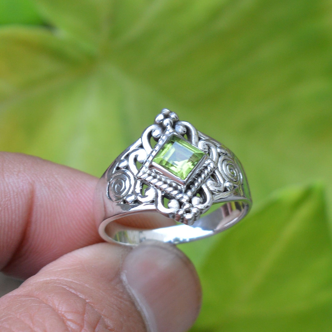 Natural Peridot Ring, Gemstone Ring, 925 Silver Rings, 5mm Square ...