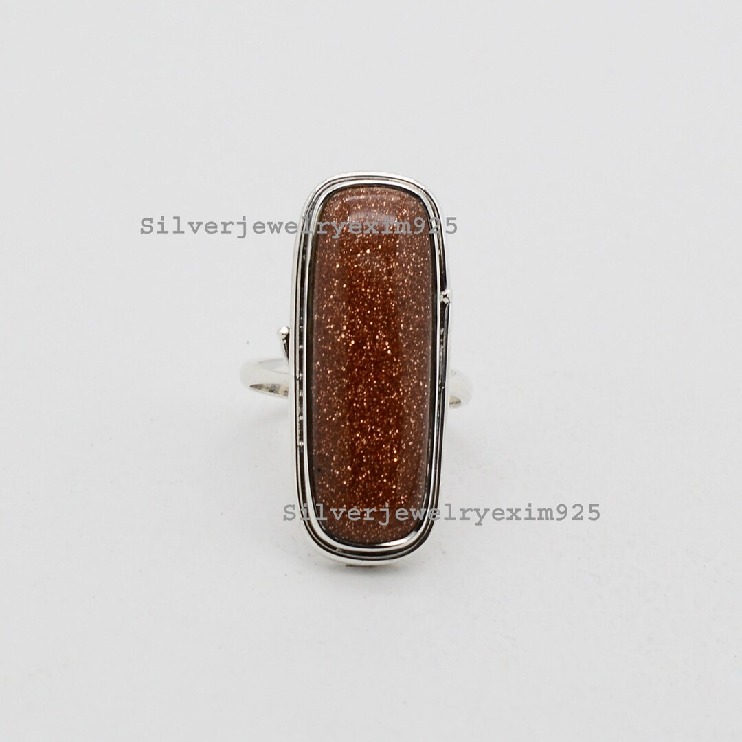 Brown Goldstone Sterling Silver Ring: Long Cushion Solitaire - Etsy