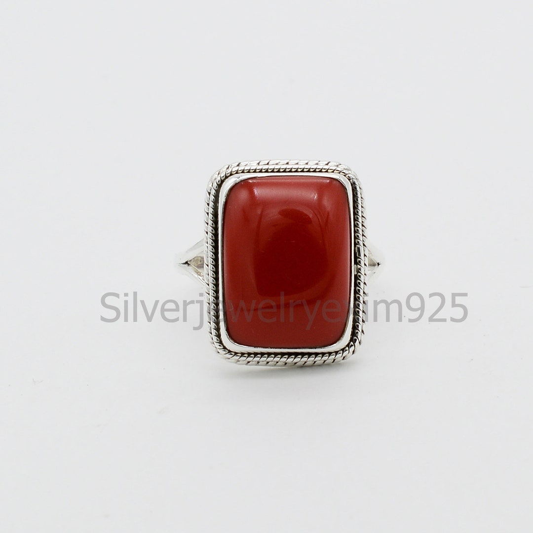 Red Coral Ring, 925 Sterling Silver Ring, Red Coral Gemstone Ring ...