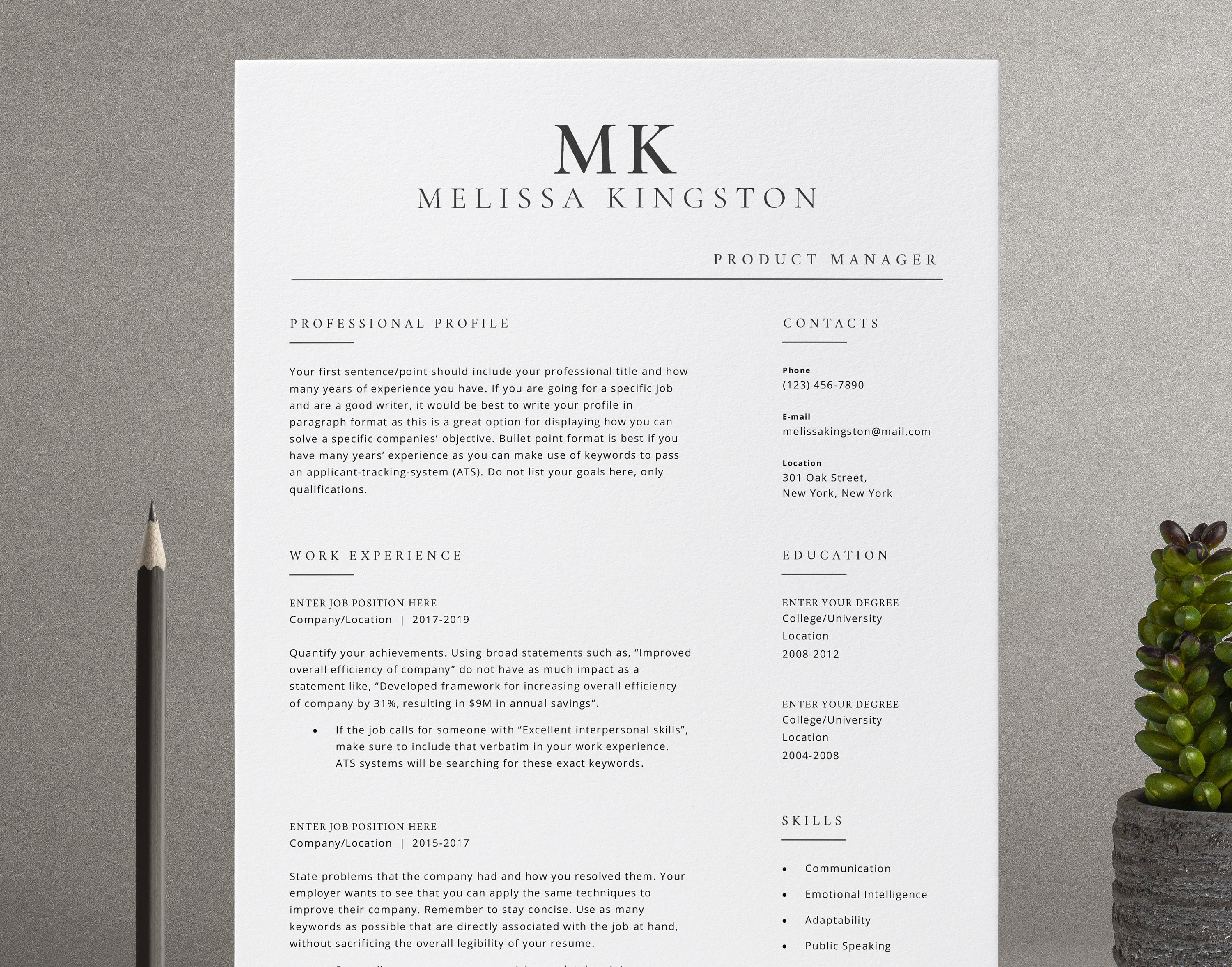Instant Download Professional Resume Template for MS Word Reference ...