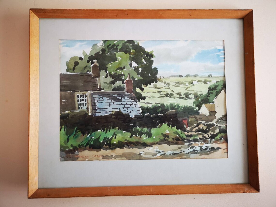 E C Clark - Mid 20th Century 1950s Original Watercolour, Cottages ...