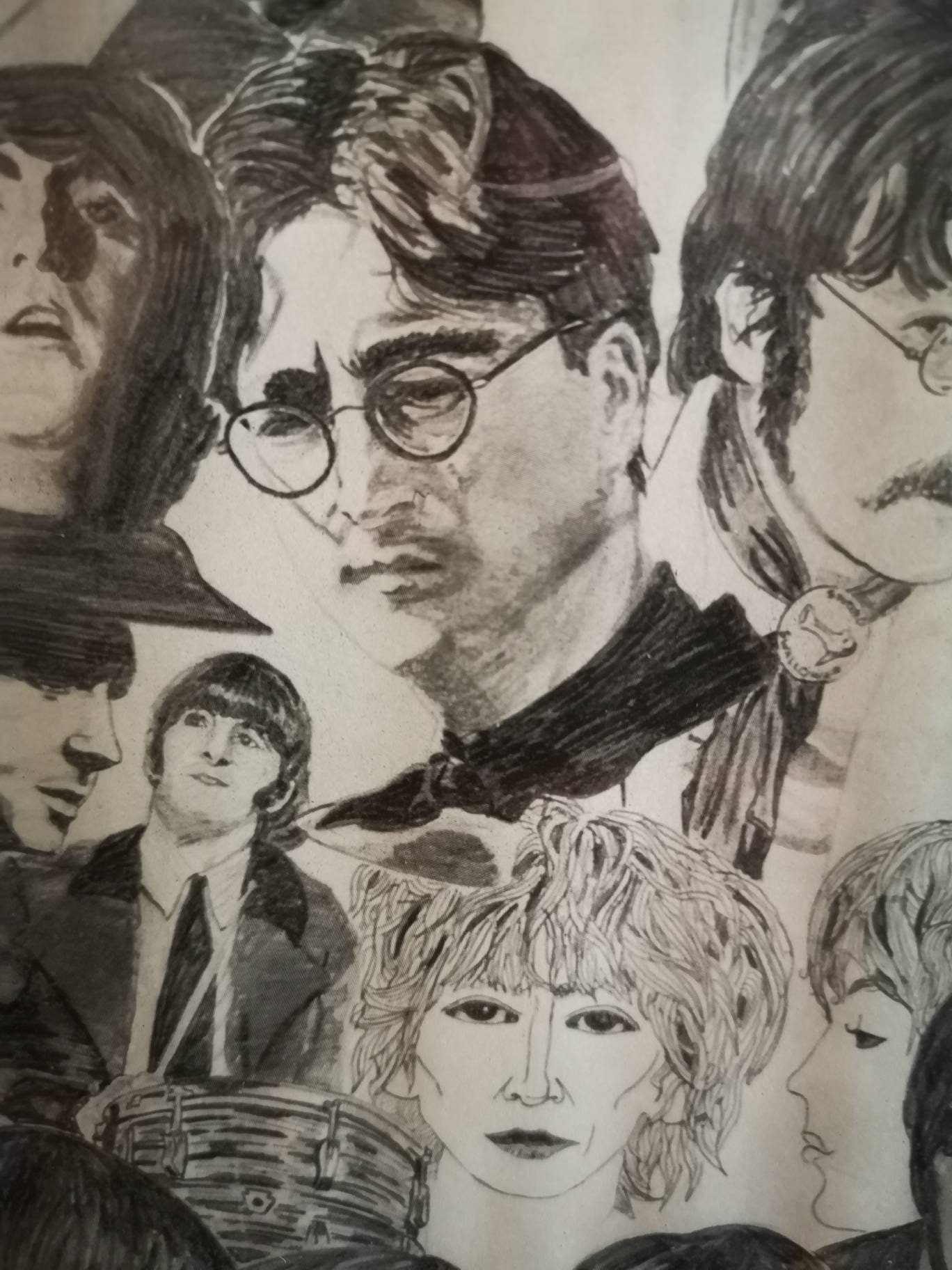 Vintage 1980s Beatles Pencil Drawing Montage, Collage Print Chris Reid ...