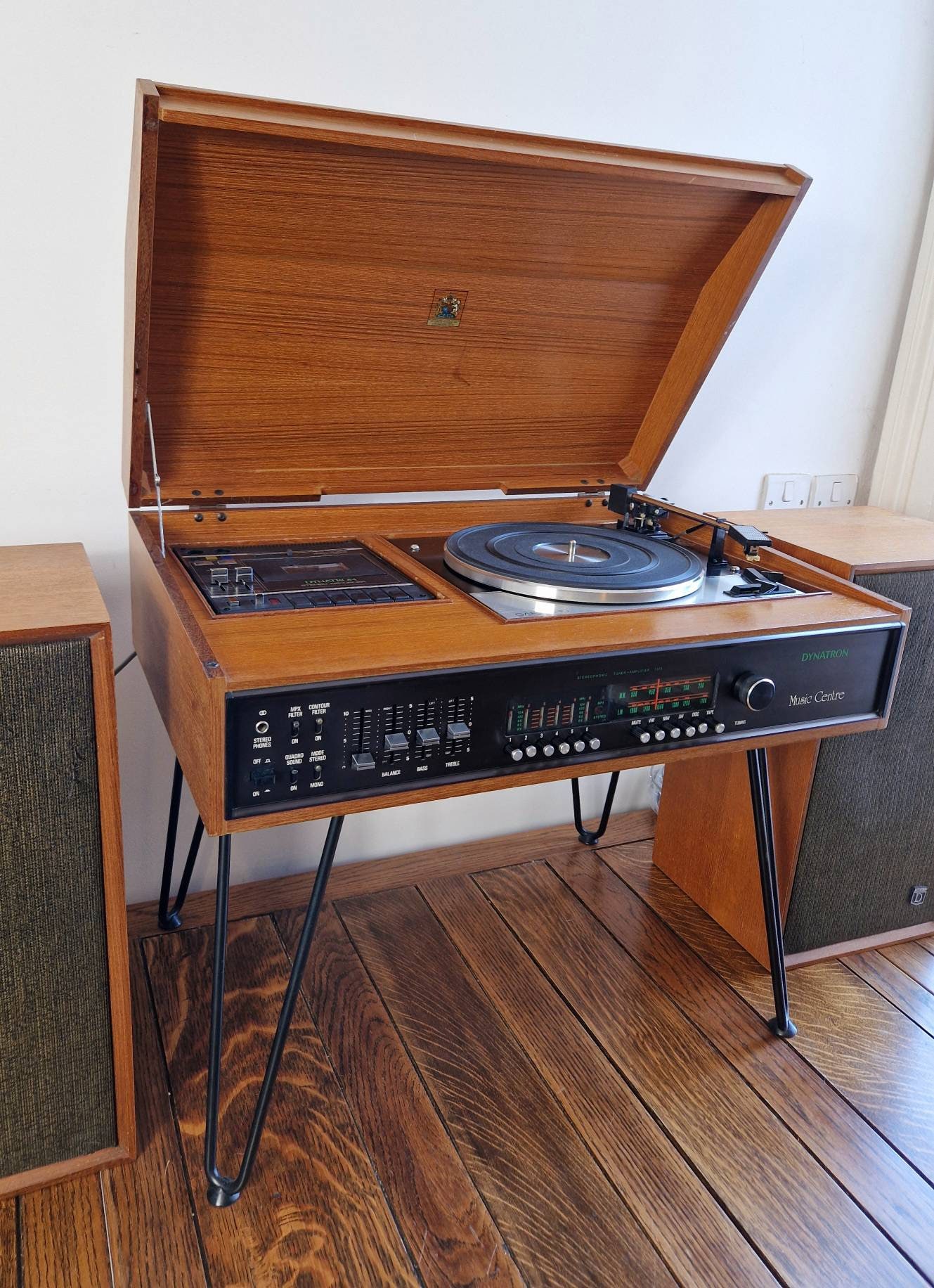 1974 Dynatron Record Player and Cassette Music System on Hairpin Legs ...