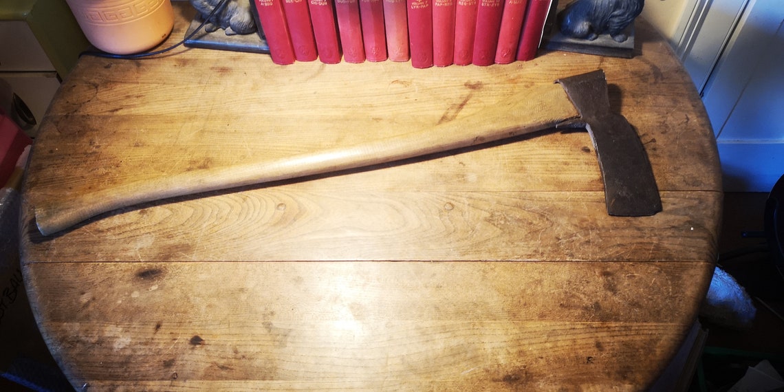 Antique C.1900 Long 92cm Felling Axe Side Axe, Hand Forged Collectible ...