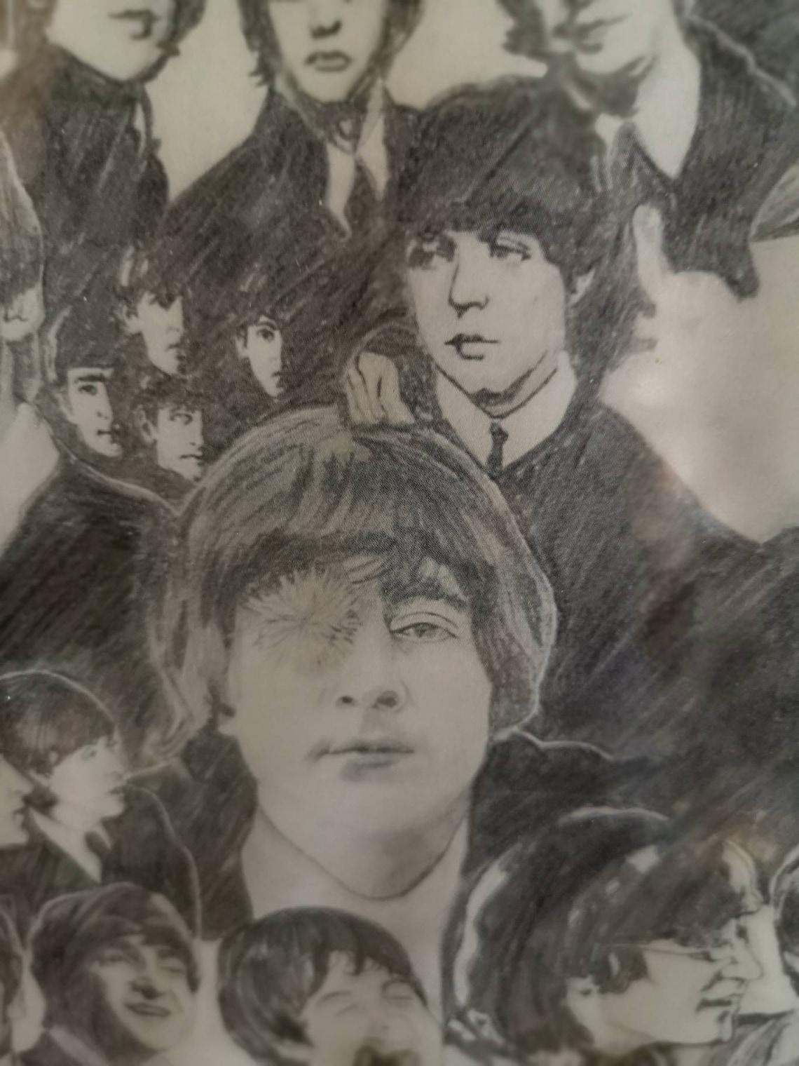 Vintage 1980s Beatles Pencil Drawing Montage, Collage Print Chris Reid ...