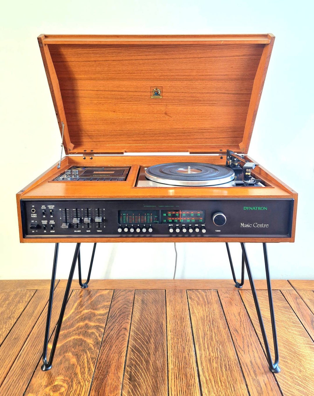 1974 Dynatron Record Player and Cassette Music System on Hairpin Legs ...