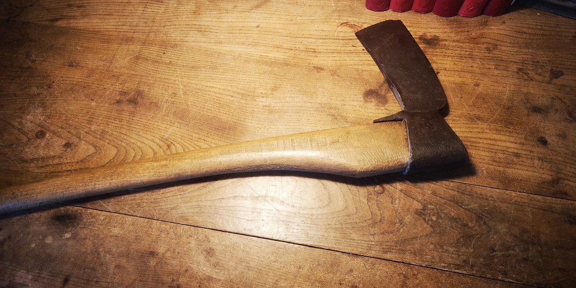 Antique C.1900 Long 92cm Felling Axe Side Axe, Hand Forged Collectible ...