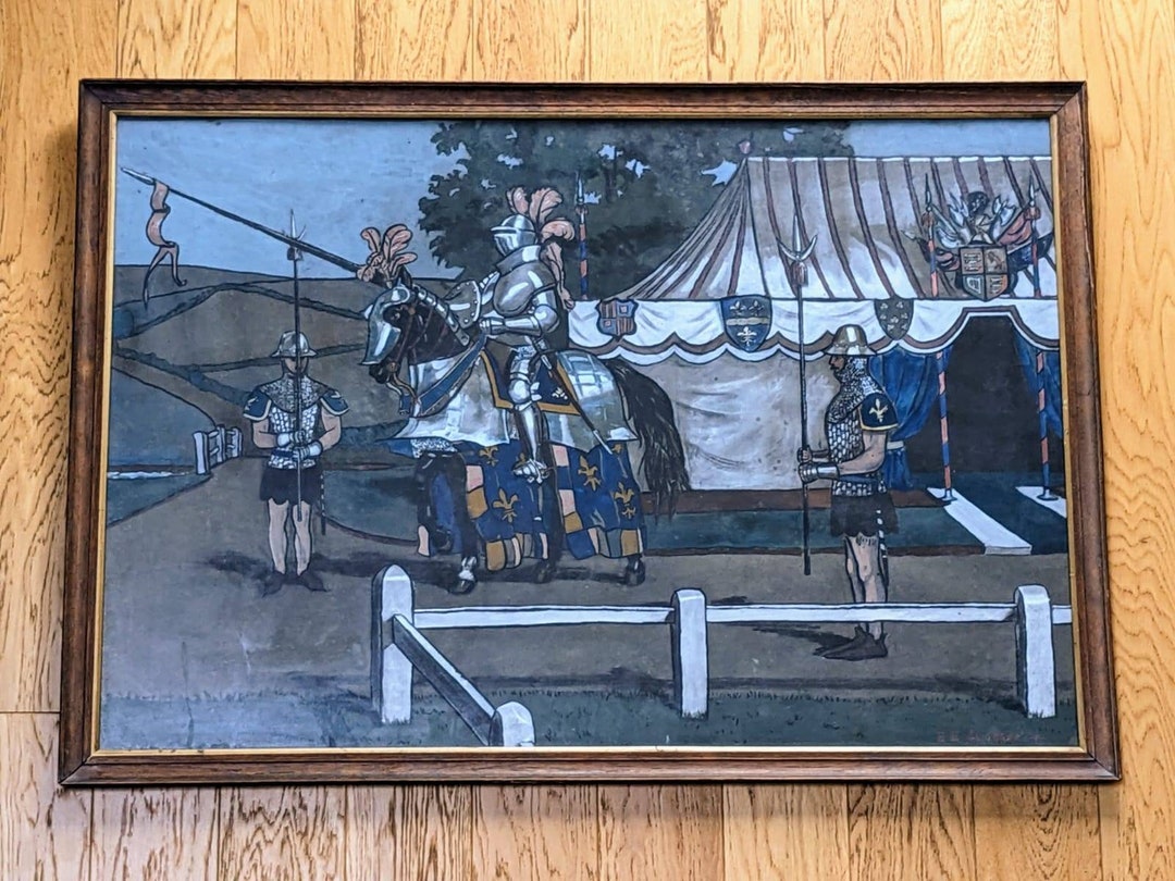 Large Antique Original 1912 Painting of Knight and Horse in Armour ...