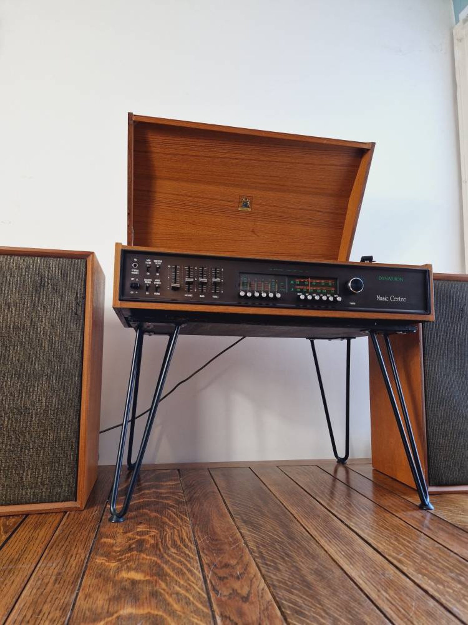 1974 Dynatron Record Player and Cassette Music System on Hairpin Legs ...
