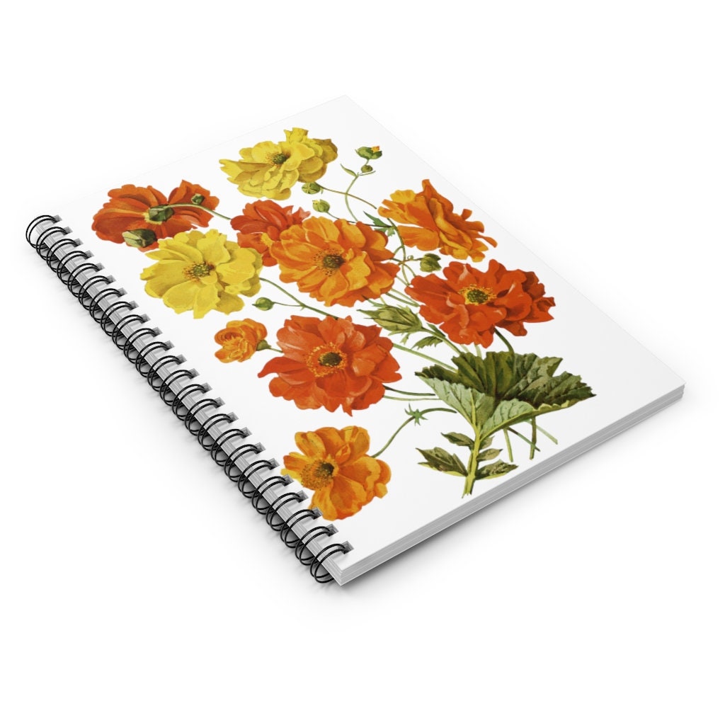 Golden Flowers Spiral Notebook Ruled Line - Etsy