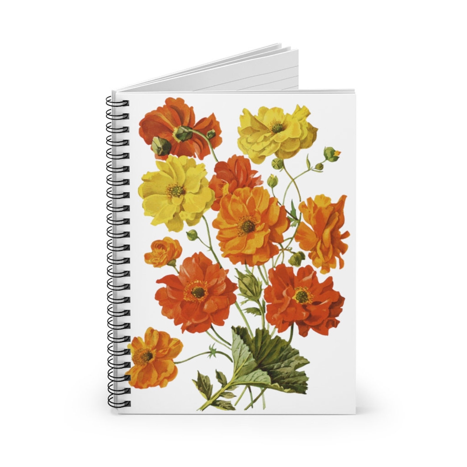 Golden Flowers Spiral Notebook Ruled Line - Etsy