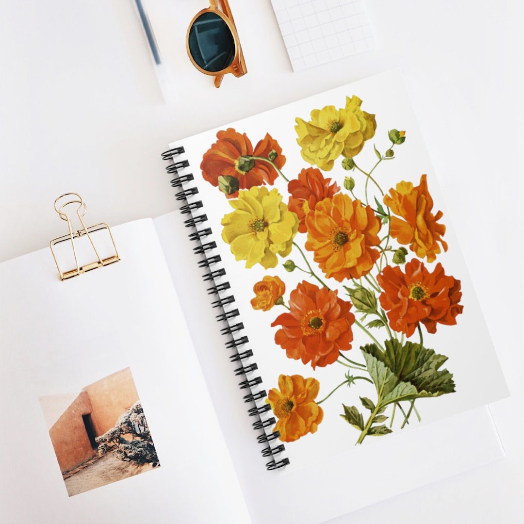Golden Flowers Spiral Notebook - Ruled Line - Etsy