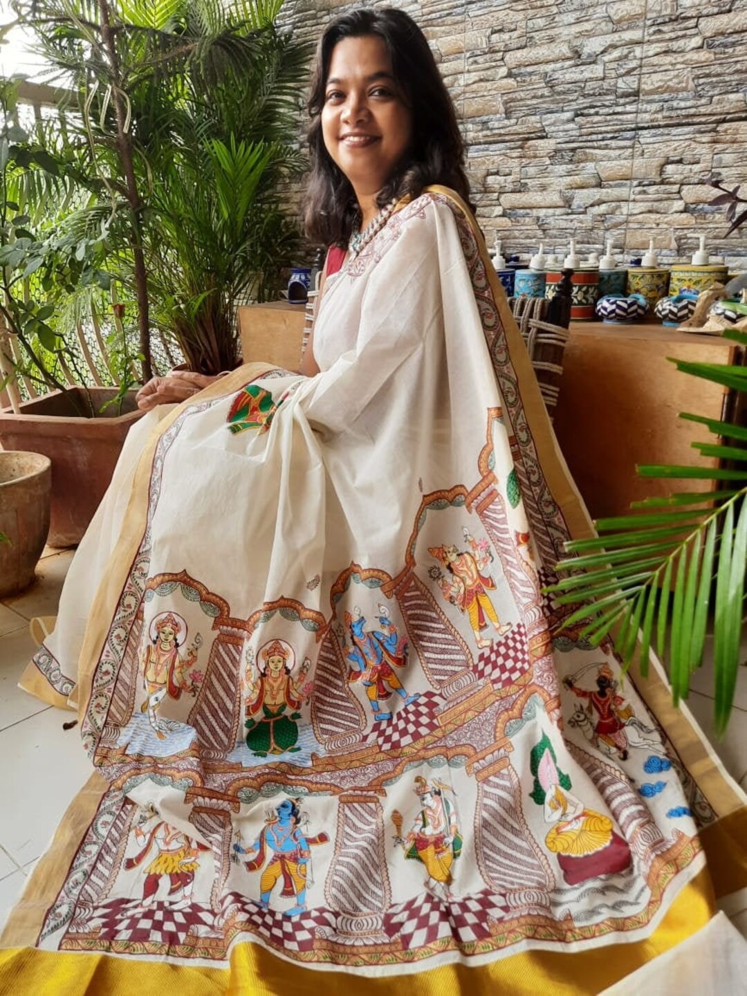 Handpainted Patachitra Saree on Kerala Cotton/ Handmade Saree/ Designer ...