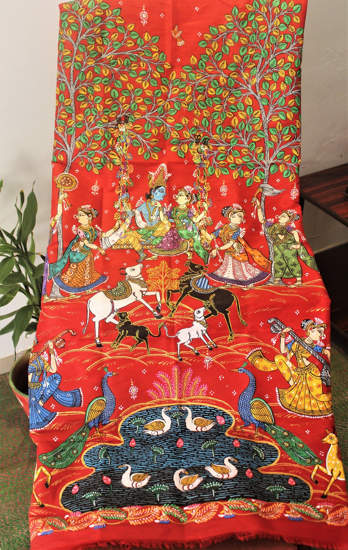 Handpainted Patachitra Kurta Material - Krishna Raasleela / Gopis Dance ...