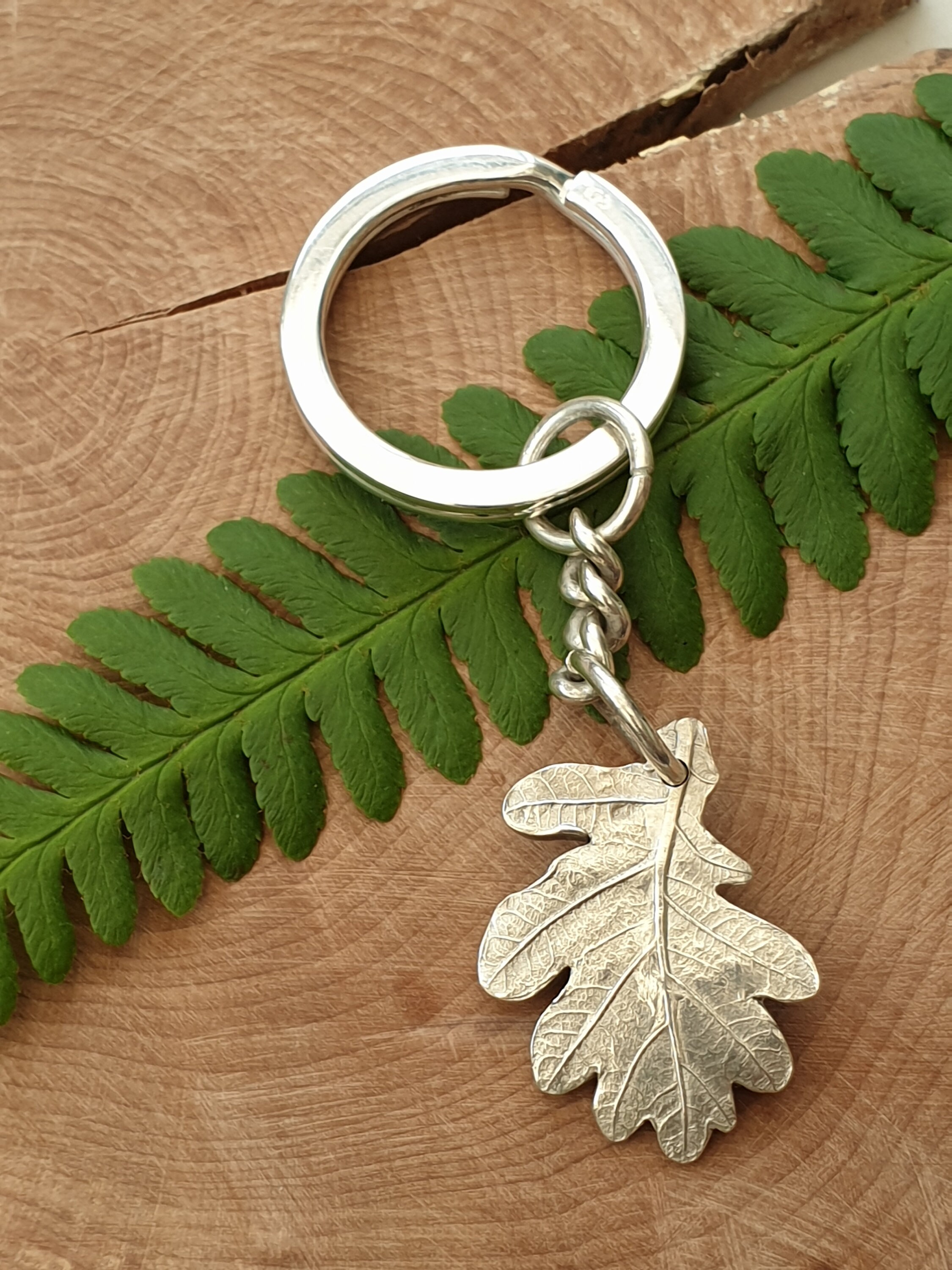 Handcrafted Sterling Silver Oak Leaf Keyring Key Ring Key Fob Key Chain ...