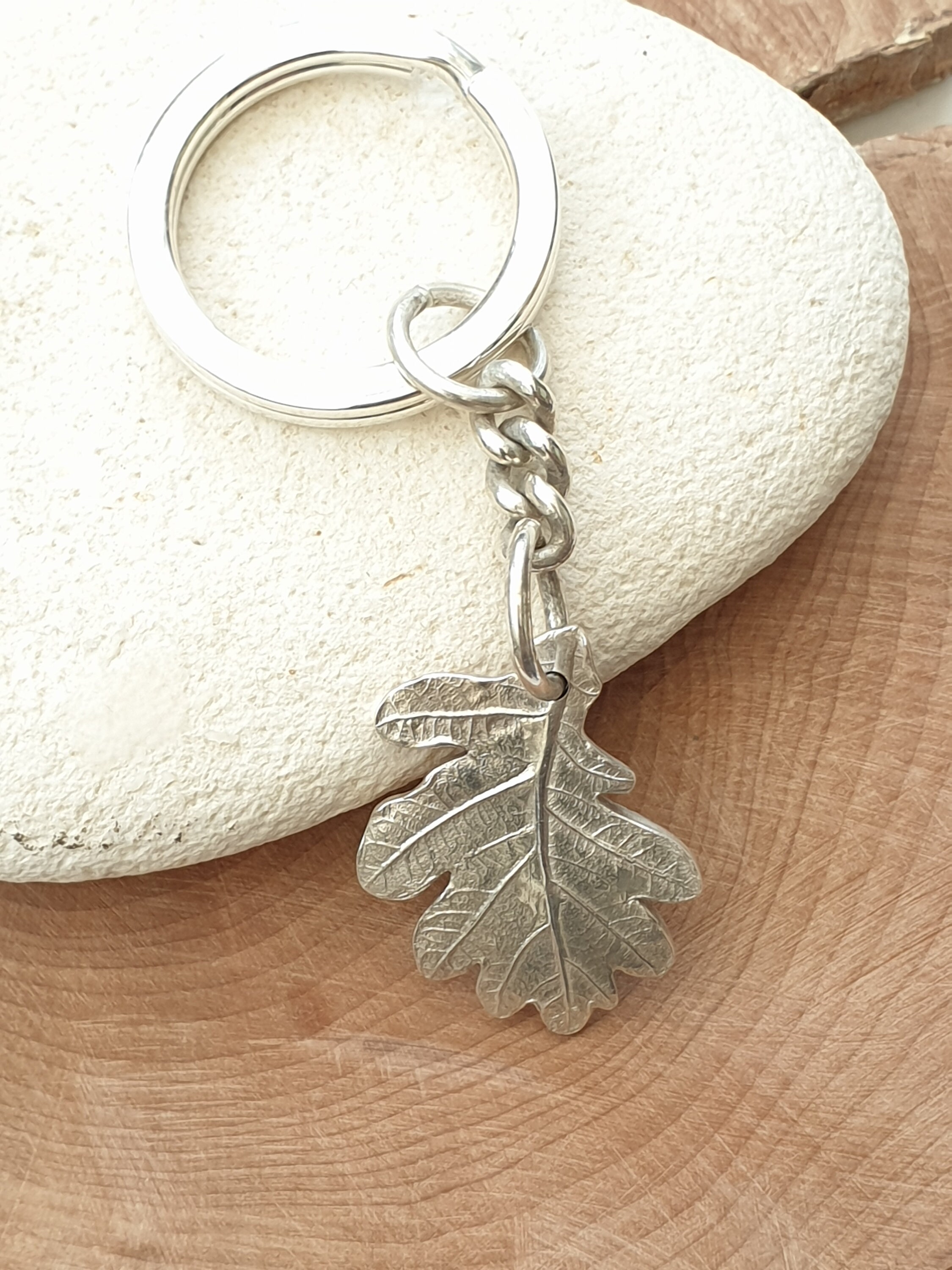 Handcrafted Sterling Silver Oak Leaf Keyring Key Ring Key Fob Key Chain ...