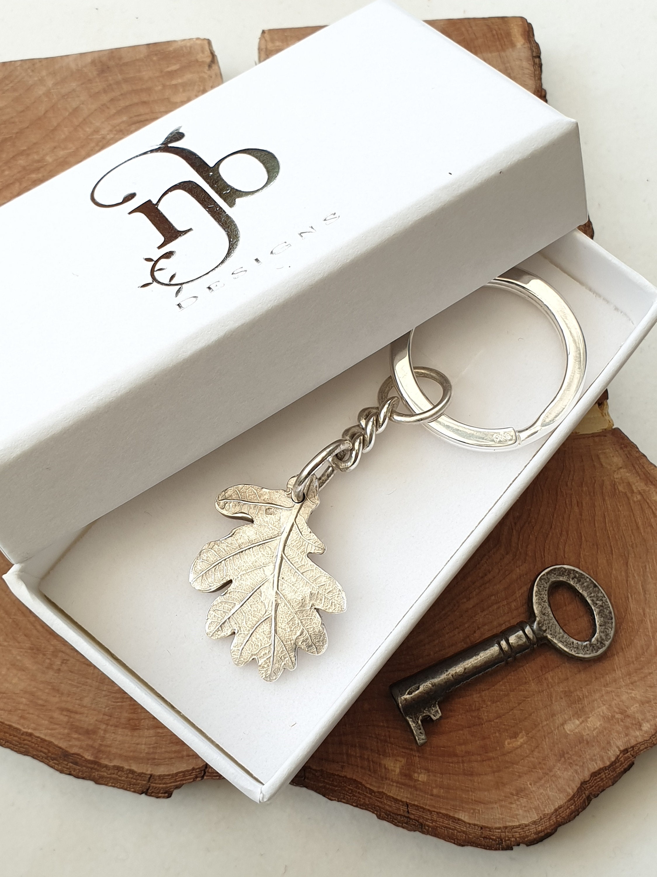 Handcrafted Sterling Silver Oak Leaf Keyring Key Ring Key Fob Key Chain ...