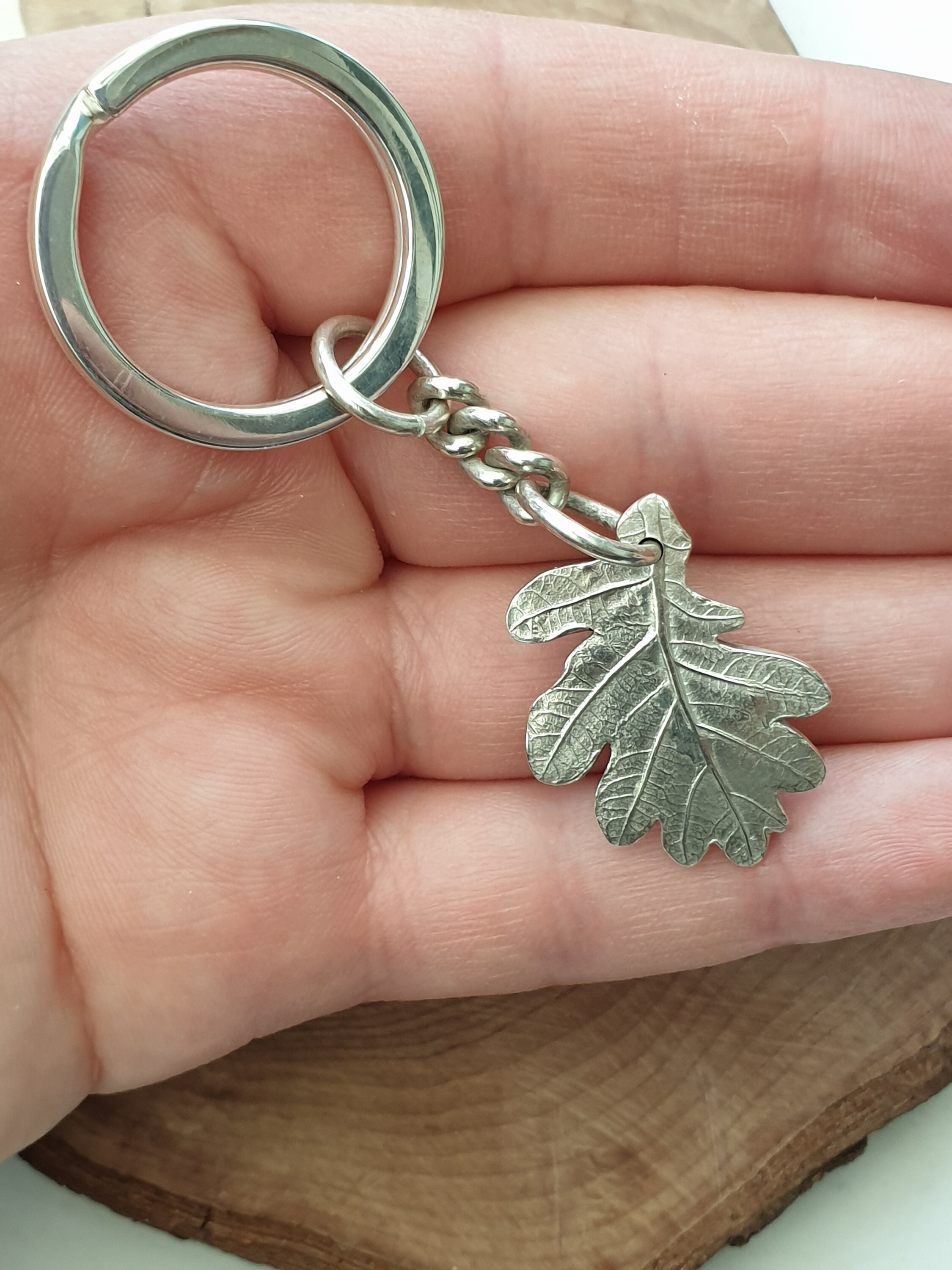 Handcrafted Sterling Silver Oak Leaf Keyring Key Ring Key Fob Key Chain ...