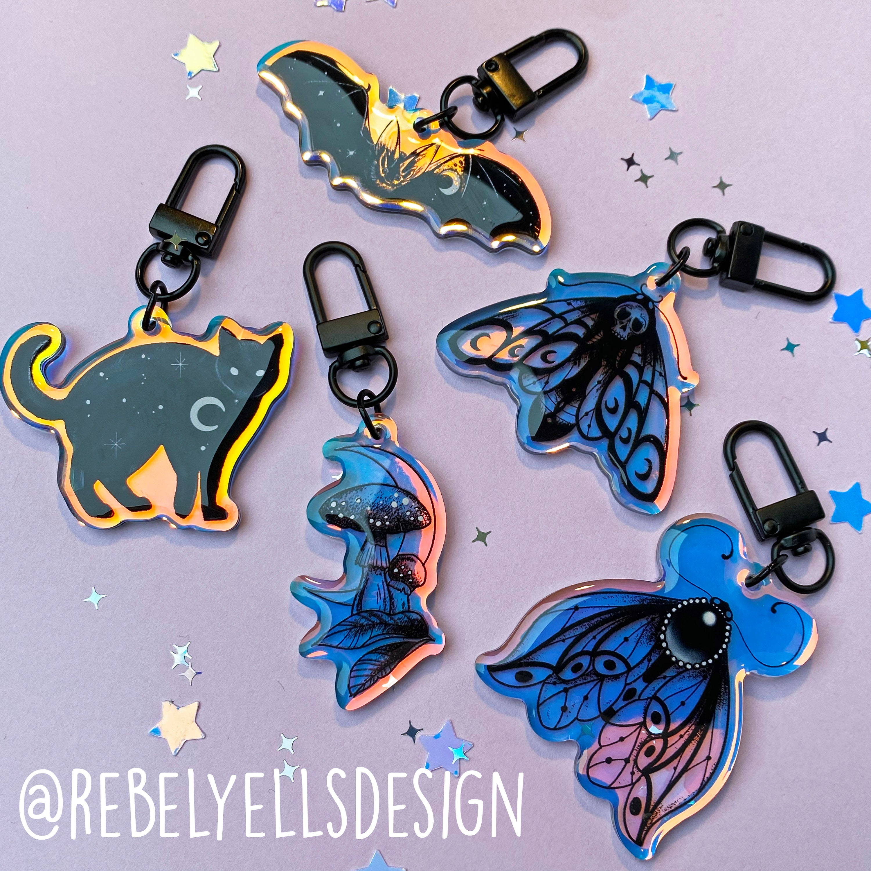 Keychain Moth Iridescent Tattoo Flash Hanger Insect Witches | Etsy