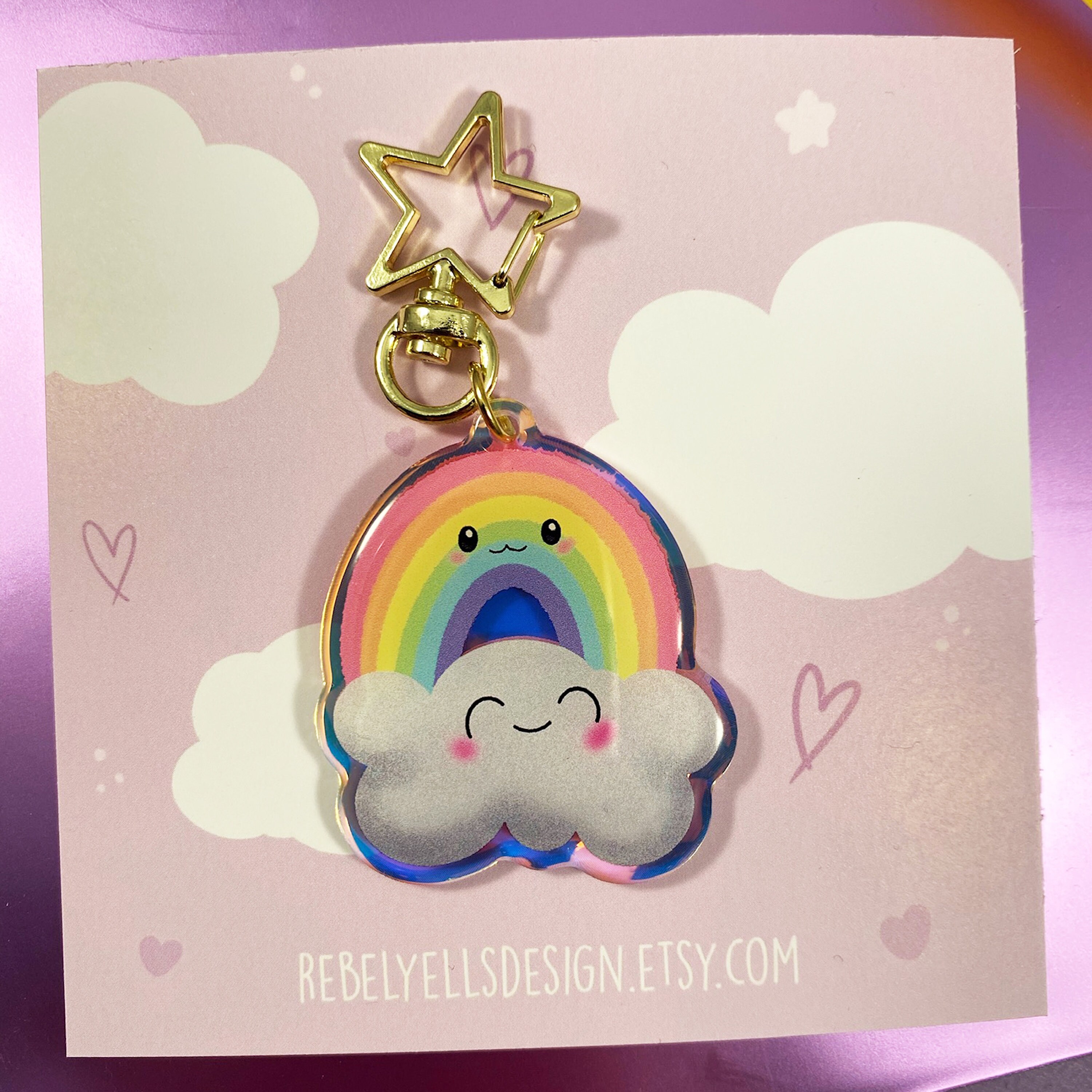 Keychain Rainbow Holographic Keychain Cloud and Rainbow - Etsy UK