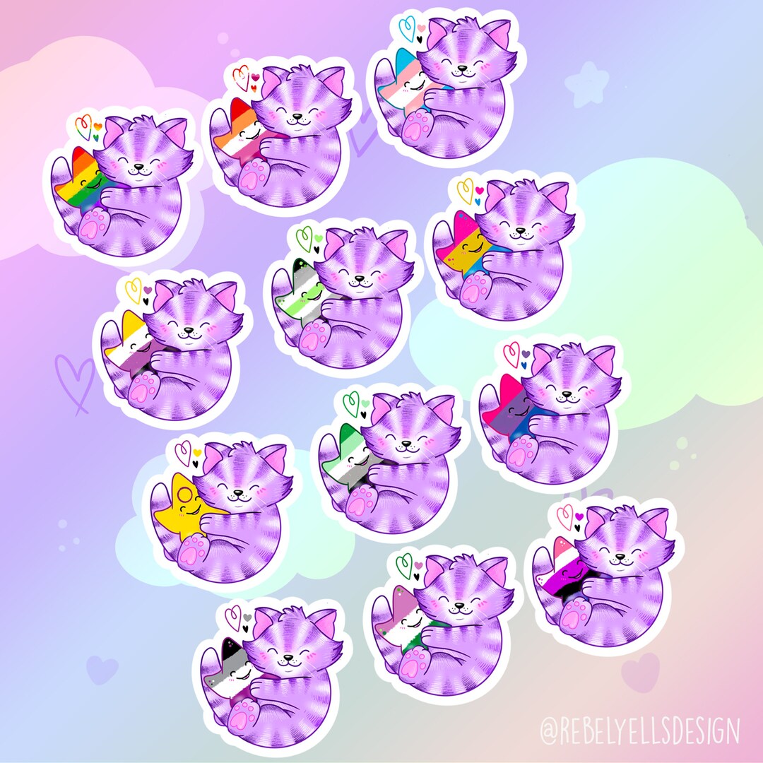 LGBTQ+ Stickers - Pride Stickerpack - Cute Kawaii Cat Sticker - Rainbow ...