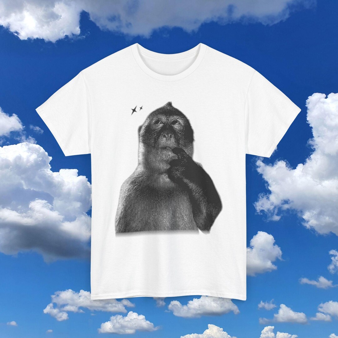 Funny Thinking Monkey Meme 2YK Unisex Tee, Hilarious Graphic Print ...
