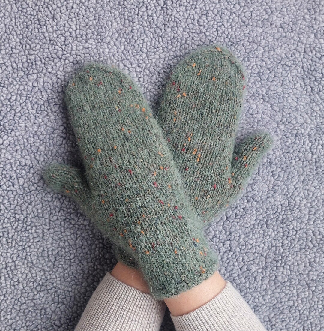 Green Tweed Alpaca Mittens for Women - Mint Color Mittens Hand Knit ...